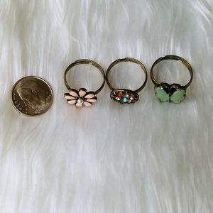 J. Crew | Jewelry | J Crew Set Of 3 Adjustable Rings Flower Butterfly ...